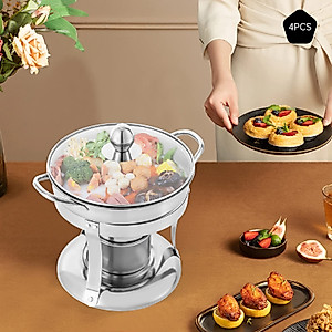 Round Chafing Dish Buffet Set of 4 Stainless Steel Pack Warming Trays Buffet Warmer for Buffets with Lid for Single Hot Pot Catering Event Parties