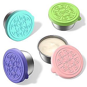 Salad Dressing Container To Go, Small Containers with Lids, 4x 1.7 Oz Lunch Container, Stainless Steel Condiment Containers with Lids, Reusable Leakproof Sauce Containers for Lunch Box (4 PPGB)