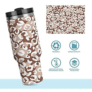 pnyoin White Abstract Modern Leopard Insulated Tumblers 30 oz Water Bottle Stainless Steel Tumbler Cups with Handle and Straw BPA-Free Travel Coffee Mug for Camping Office