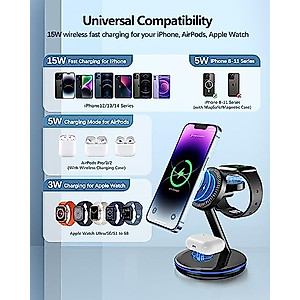 3 in 1 Charging Station for Apple Devices 18W Fast Mag-Safe Charger Stand Magnetic Wireless Charger Station for iPhone 15 14 13 12 Pro/Pro Max/Plus/Mini AirPods 2/3/Pro iWatch Ultra/8/7/SE/6/5/4/3/2