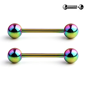 Ruifan 316L Stainless Steel Internally Threaded Tongue Nipple Shield Barbell Ring Bar Body Piercing Retainer 14G 14mm 12PCS - Mix Color