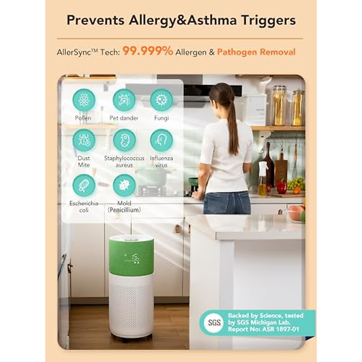 CleanForce Air Purifiers for Home Large Room Up to 2550 ft², HEPA Air Purifier Air Cleaner with WIFI for Dust, Allergens, Pollen, Pet Hair Dander, Odors, Asthma & Allergy Friendly Certified, Rainbow