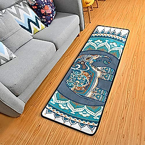 African Tribal Boho Elephant Kitchen Rugs Non-Slip Soft Doormats Bath Carpet Floor Runner Area Rugs for Home Dining Living Room Bedroom 72" X 24"
