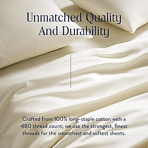Brooklinen Luxury Sateen 4 Piece California King Size Sheets Set in Cream - 100% Cotton Sateen Sheets - 1 Fitted Sheet, 1 Flat Sheet, 2 Pillowcases - Best Luxury Sheets