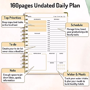 Aesthetic Daily Planner Undated, To Do List Notebook Planner with Hourly Schedule, Hardcover Work Planner - Stay Organized & Boost Productivity, Organizer Notebook for Office School Supplies,160