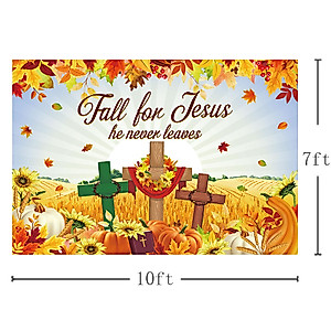 MEHOFOND 10x7ft Fall for Jesus Backdrop Pumpkin Autumn Decorations Banner Maple Leaf Bible Decoration Christian Religion Polyester Background Thanksgiving Party Supplies Autumn Photo Booth Props