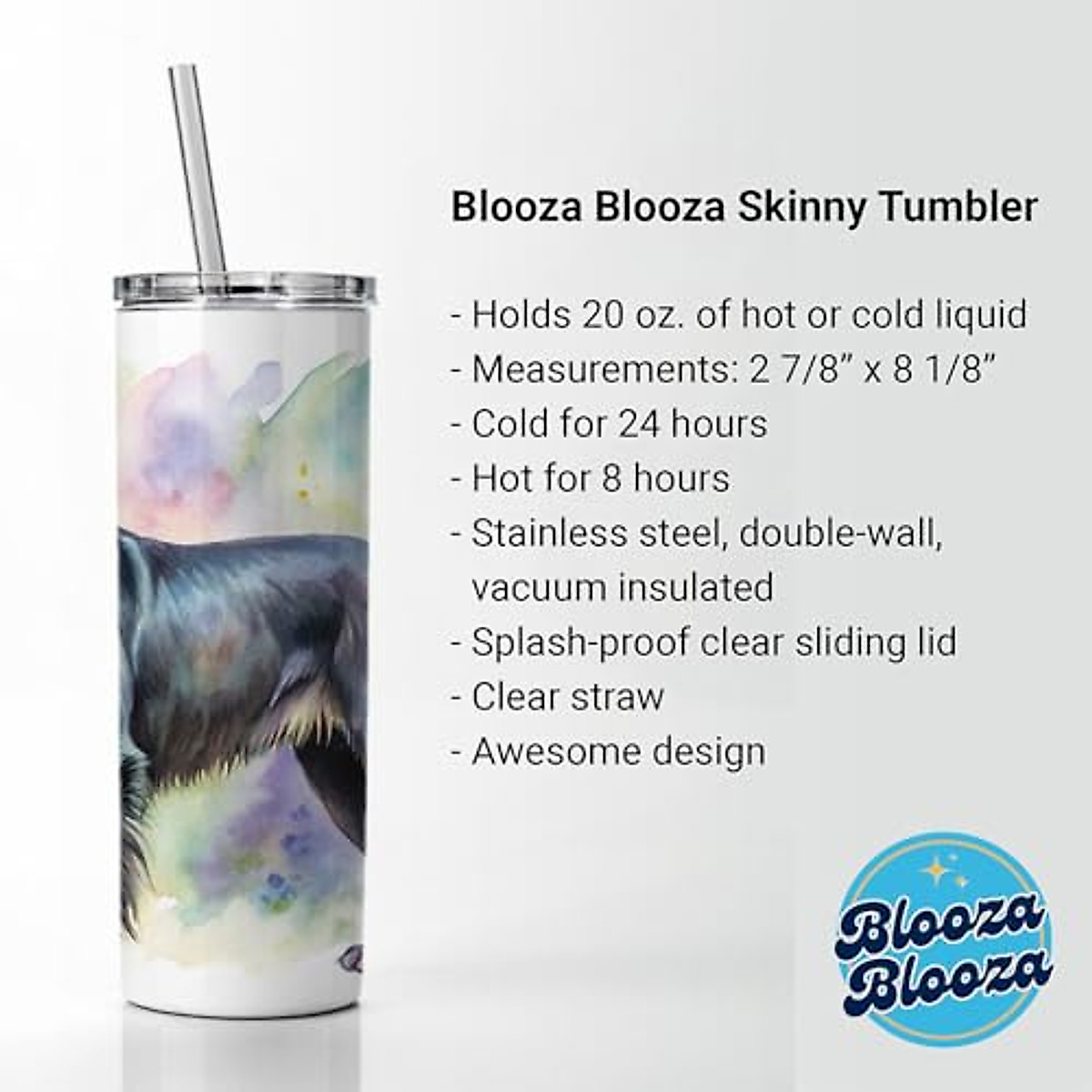 Flat Coated Retriever Dog Watercolor Style Skinny Tumbler 20oz with Straw Insulated Water Bottle Gift