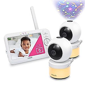 VTech [Upgraded] VM5463-2 Video Baby Monitor 5" LCD with 2 Cameras, Battery 12 Hrs, Pan Tilt Zoom, Color Night Light, Glow On The Ceiling Projection, Two-Way Talk