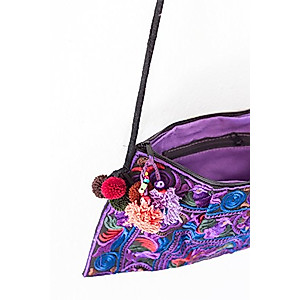 changnoi Purple Bird Hill Tribe Crossbody Bag Hmong Embroidered Thai Fair Trade
