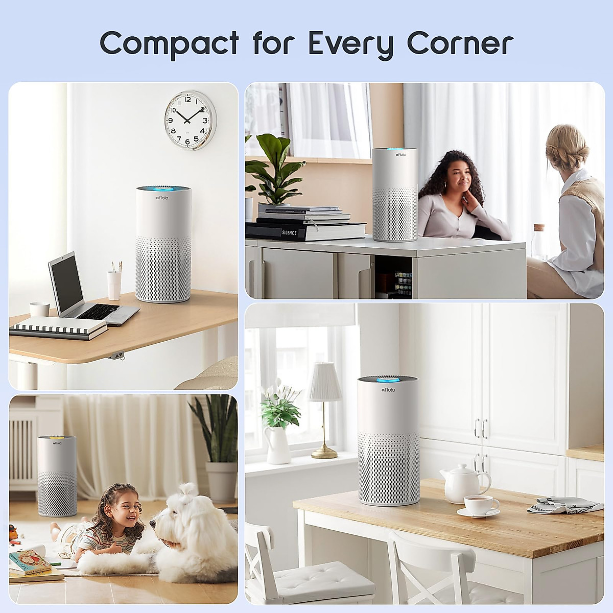 Afloia Air Purifiers for Home Large Room Up to 1076 Ft², H13 True HEPA Air Purifiers for Bedroom 22 dB, Air Cleaners Dust Remover for Pet Mold Pollen, Odor Smoke Eliminator, Kilo White, 7 Color Light