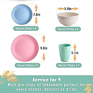 HANMFEI Wheat Straw Dinnerware Sets for 8 (32pcs), Plastic Plates and Bowls Sets, Unbreakable Dinnerware, Lightweight Plastic Plate Set, Dinner Plates, Dessert Plate, Cereal Bowls, Cups (White)