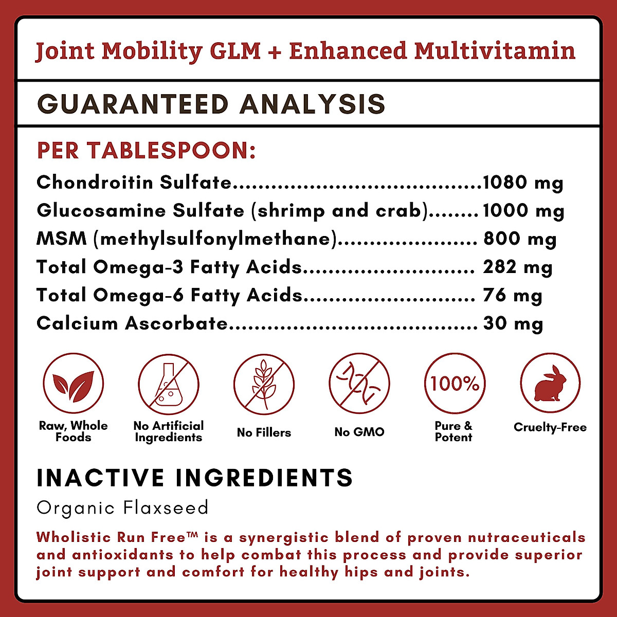 Wholistic Pet Organics Run Free - 1 Lb - Dog Joint Supplement for Senior Dogs, Glucosamine Chondroitin MSM, Dog Vitamins, Cat Joint Pain Relief