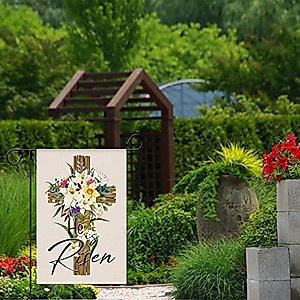 WODISON He is Risen Easter Garden Flag Jesus Religious Easter Garden Flag For Yard House, 12x18 Inch Easter Cross Lily Double Sided Printing, Outdoors Home Decorative Banner (Only Flag)
