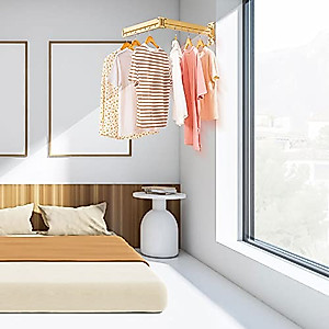 New-Star Clothes Drying Rack Folding Indoor Wall Mounted Drying Rack Clothing Foldable 2 Fold for Laundry Room Organization and Small Space Organization Hanging Clothes Drying Rack