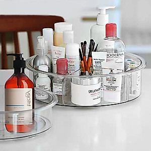 2Pack Clear Lazy Susan Organizer with 5 Removable Dividers 11.5 Inch Divided Lazy Susan Turntable for Cabinet, Refrigerator, Fridge, Pantry, Kitchen, Fridge, Countertop, Bathroom, Vanity