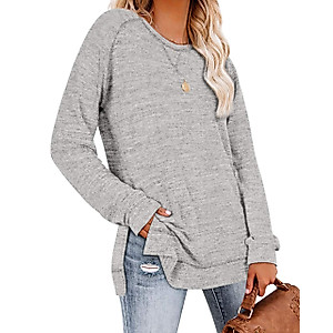 Aokosor Spring Tops for Women 2025 Trendy Fall Long Sleeve Shirts for Leggings Sweaters Workout Light Grey M