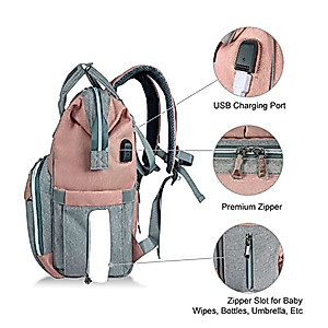 Mr. Peanut's Tili Dili Premium Diaper Backpack with USB Charging Port (Blush Pink With Gray)