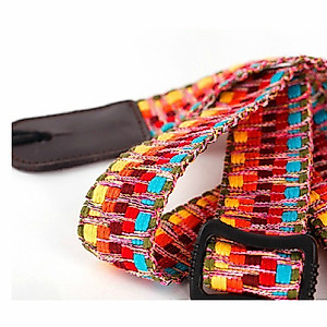 MUSIC FIRST Hawaii Woven Rainbow Adjustable Meshbelt & Genuine Leather Ukulele Strap Shoulder Strap version 2.0 With a Genuine Leather Strap Locker