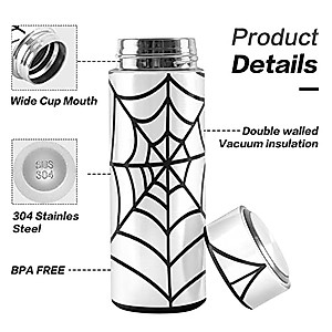 CaTaKu Black and White Spider Water Bottle Insulated 16 oz Stainless Steel Flask Thermos Bottle for Coffee Water Drink Reusable Wide Mouth Vacuum Travel Mug