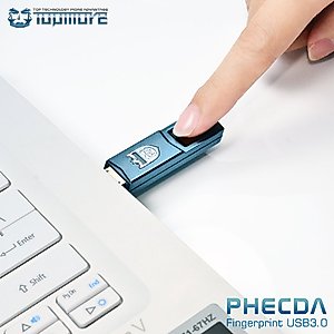 TOPMORE Phecda Fingerprint Recognition USB3.0 Flash Drive Fingerprint ID Security Flash Disk Biometric Fingerprint Reader Memory Stick (64GB, Blue & Silver)