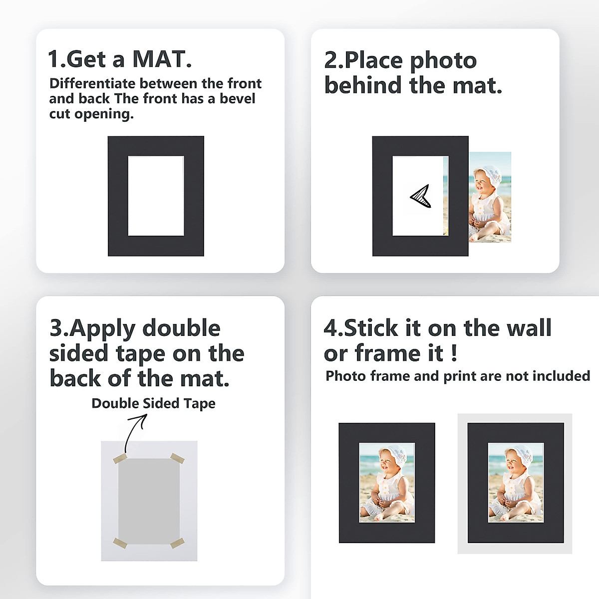 Somime 25 Pack Black Picture Mats - 11x14 Pre-Cut Mats for 8x10 Photos - White Core Bevel Cut Frame Matte, Acid Free, Ideal for Frames, Artwork and Prints