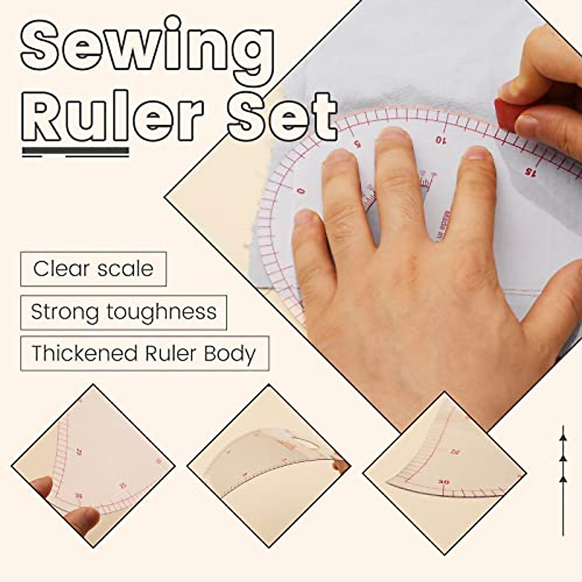 French Curve Ruler for Pattern Making Set,65 PCS Sewing Curve Ruler Kit with Felt Bag, 2 Cloud Ruler,7 Sewing Ruler,Sewing Clips,Tracing Wheel,Curved Ruler and Color Positioning Needle for Sewing