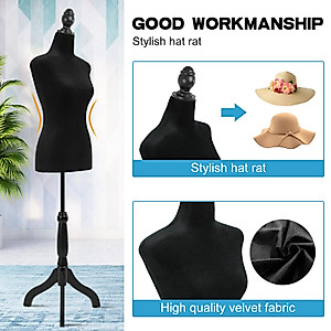 BLKMTY Female Mannequin Torso Dress Form Sewing Mannequin Manikin Body Height Adjustable Clothing Dress Model w/ Tripod Base Stand for Sewing Dressmakers Dress Jewelry Display 49-63 Inch, Black