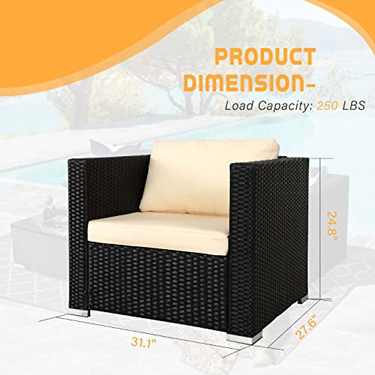 KAWIVAST Patio Single Sofa,Outdoor Patio Armchair,Outdoor Single Sofa,Wicker Patio Single Sofa,Rattan Single Sofa,Outdoor PE Rattan Sofa,All Weather Patio Sofa (2, Black+Beige)