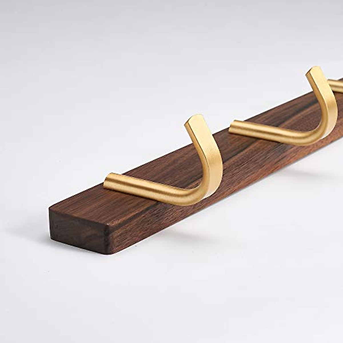 Generic Wall Mounted Coat Rack 5-Tri Hooks, Heavy Duty, Metal Coat Hooks Rail for Coat Hat Towel Purse Robes Mudroom Bathroom Entryway, Matt Gold with Walnut 101-5