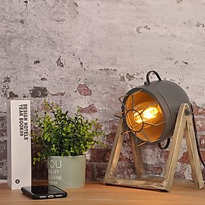 COSYLUX Vintage Table Lamp Grey Old Wood, Retro Searchlight Desk Light for Rustic Decor, Farmhouse Cage Cinema Adjustable Industrial Bedside Lighting for for Loft, Studio, Bedrooms (with no Bulb)