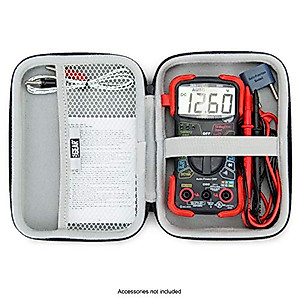 USA GEAR Multimeter Case with Hard Shell Exterior and Wrist Strap - Compatible with Innova 3320 Digital Multimeter, Crenova MS8233D, Klein Tools Multi Meter, and AstroAI Multimeter 2000 - Black