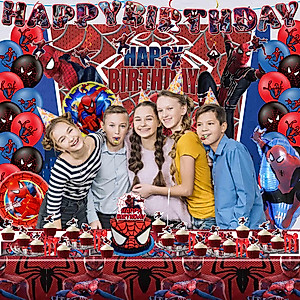 Spider Birthday Decorations, Spider Party Decorations Include Banner, Balloons, Tablecloth, Paper Tableware, Hanging Swirl, Backdrop, Spider Birthday Party