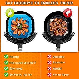 Boribim 2 PCS Square Silicone Air Fryer Liners - 8 Inch Reusable Air Fryer Pot - Air Fryer Accessories - Air Fryer Inserts for 4 to 7 QT for Oven Microwave Accessories (Red + Blue)