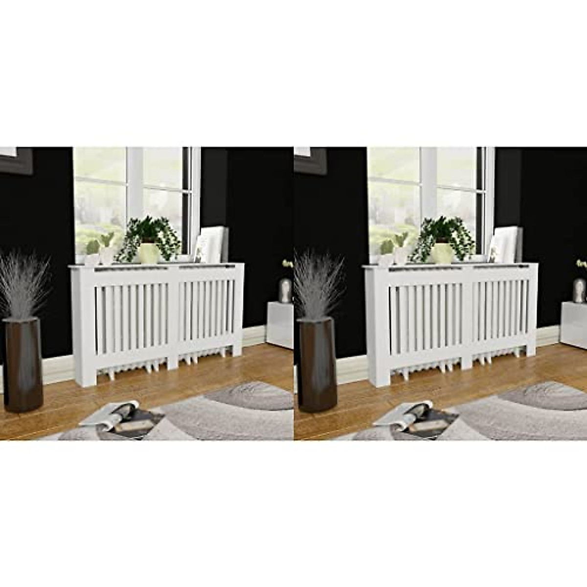vidaXL Radiator Cover Heating Cabinet White 44" Wall Cupboard Shelf MDF Matte