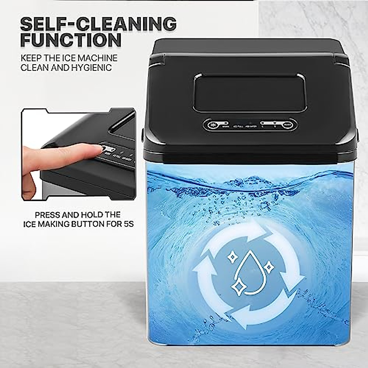 mollie Ice Machine Maker Countertop, 32 Ice Square Cubes Ready in 20 Mins, 33lbs/24 hrs, Self-Cleaning Ice Machine, 2 Size Ice Cubes for Kitchen Office Bar Party, 2.5L Water Tank
