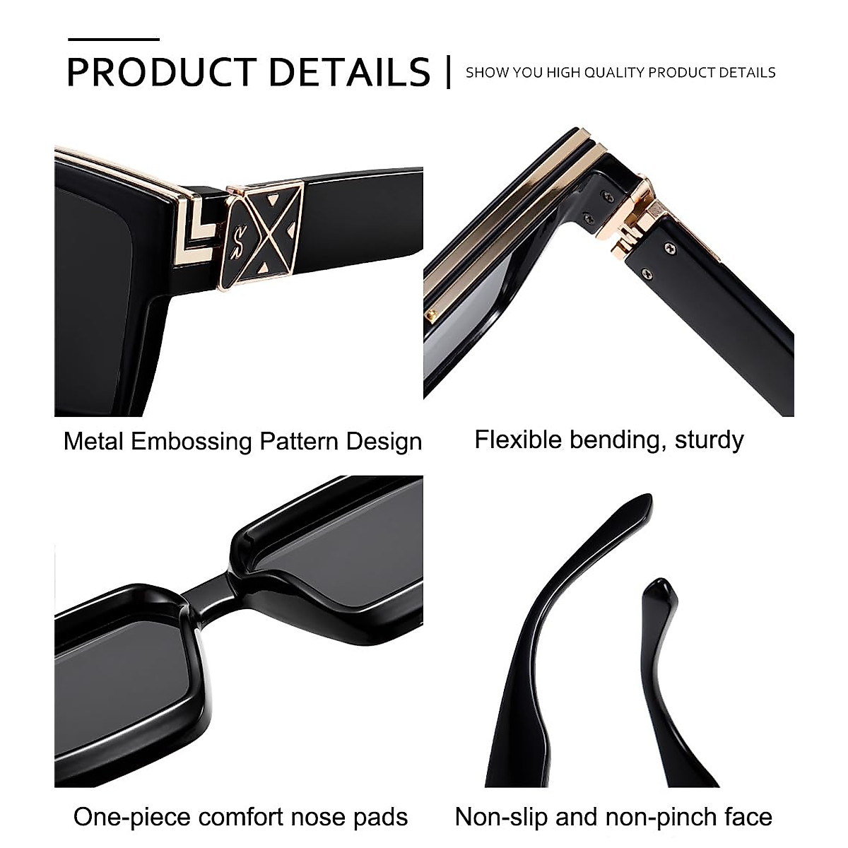 Retro Rectangular Sunglasses Men Women Square Thick Vintage Punk Rock Hip Hop Glasses
