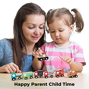 TEKOR (12) Wooden Toy Car Set | Montessori | Police Car | Fire Truck | Ambulance | (9) Other Cars| Develops Fine Motor Kills | Smooth, No Rough Edge | Child Friendly Paint |