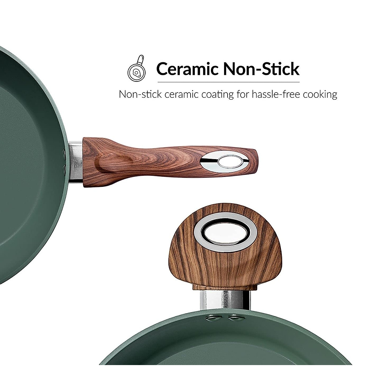 Phantom Chef Bundle: 11" Deep Frypan & 4.4 QT Casserole Stockpot | Aluminum Body Non-Stick Ceramic Coating | With Soft Touch Stay Cool Handle | Dishwasher Safe | Non-Toxic PFOA & PTFE Free Pan | Green