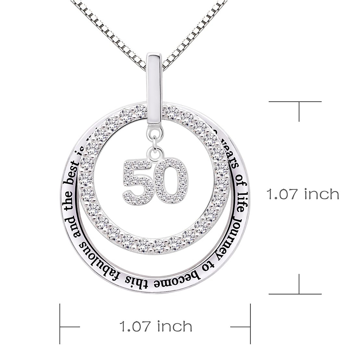 ALOV Jewelry Sterling Silver 50th Birthday It Took 50 Years of Life Journey to Become This Fabulous and the Best is Yet to Come Cubic Zirconia Pendant Necklace