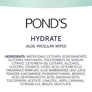 POND'S Vitamin Micellar Makeup Remover Wipes for Dry Skin, Skin Care Hydrating Aloe Vera Daily Face Wipes Remove Dirt, Waterproof Makeup, 25 Count, 4 Pack