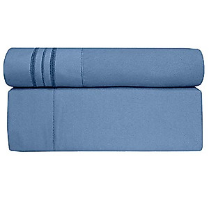 Split King Sheets - Breathable Luxury Sheets with Full Elastic & Secure Corner Straps Built In - 1800 Supreme Collection Extra Soft Deep Pocket Bedding Set, Sheet Set, Split King Size, Denim