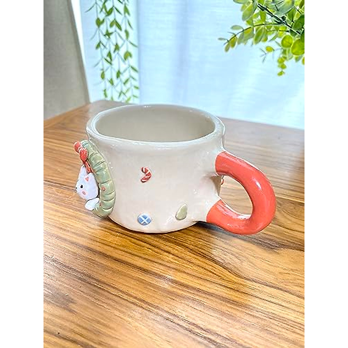 Christmas and the santa cat cup. Handmade ceramic cup, Hand-painted mug, Unique Surprise gift for Christmas or Birthday. Dishwasher and Microwave safe