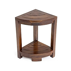ALATEAK Teak Wood Bath Spa Shower Stool Corner Table Bench Stool Fully Assembled- Dark Brown