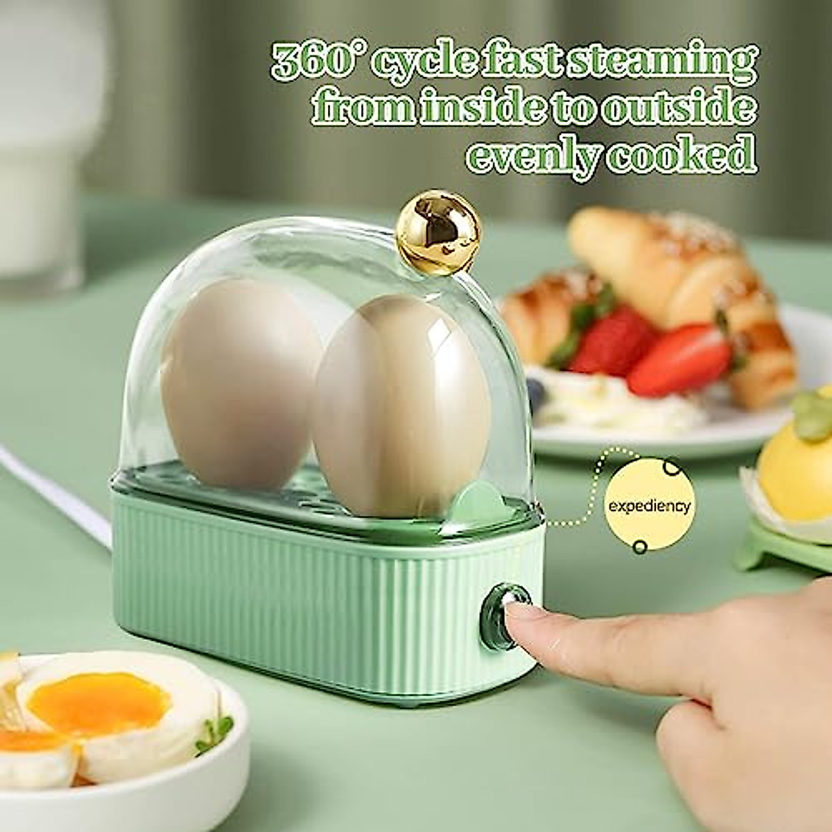 Egg Cooker Electric 2-Egg Capacity, Soft, Medium, Hard-Boiled Egg Cooker with Auto Shut-Off, Measuring Cup Included, BPA Free