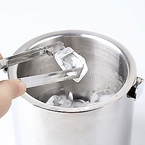 Solid Stainless Steel Ice Bucket for cocktail bar, with Strainer Airtight Lid and Tongs, Well Made Insulated Stainless Steel Double Wall Keep Ice Frozen Longer, Portable and Mini (1.3L)