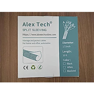 Alex Tech 10ft - 1/2 inch Cord Protector Wire Loom Tubing Cable Sleeve Split Sleeving for USB Cable Power Cord Audio Video Cable – Protect Cat from Chewing Cords - Black