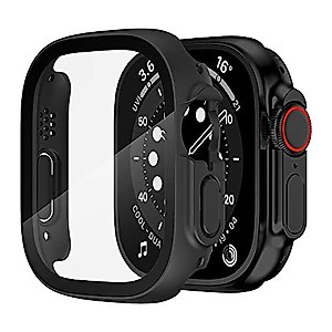 VeveXiao Compatible with Apple Watch Ultra 49mm Screen Protector, iWatch PC Case PET Film All-Around Bumper Protective Cover for iWatch 8 Smartwatch Accessories (Black)