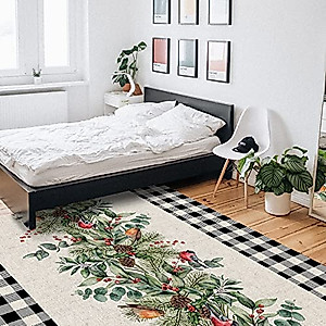 Rectangular Rug Living Room Area Rug - Christmas Winter Poinsettia and Berries Carpet Non-Slip Backing Area Rug Indoor Rug Bedroom Playroom Carpet Floor Mat, 2'x3'