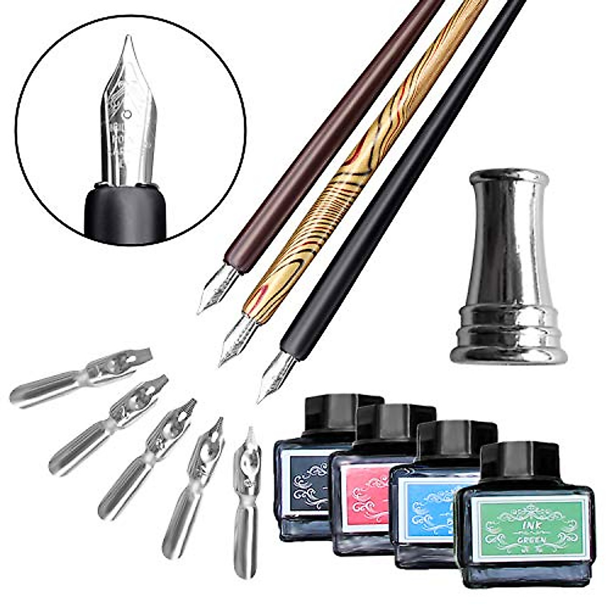 Trustela Calligraphy Set For Beginners, 3 Calligraphy Pens, 4 Ink Bottle 15ml, 20 Calligraphy Nibs, 1 Calligraphy Pen Holder, Dip Pen Set, Gift For Men, Women And Kids, Calligraphy Kit For Beginners