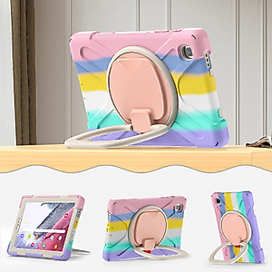 Slticase Case for Samsung Galaxy Tab A7 Lite 8.7 2021 Rainbow Pink Cute for Kids Todders Children Teen Girls Women w/Hand Grip | Protective Cover w/Pencil Holder Shoulder Strap for SM-T220/T225.